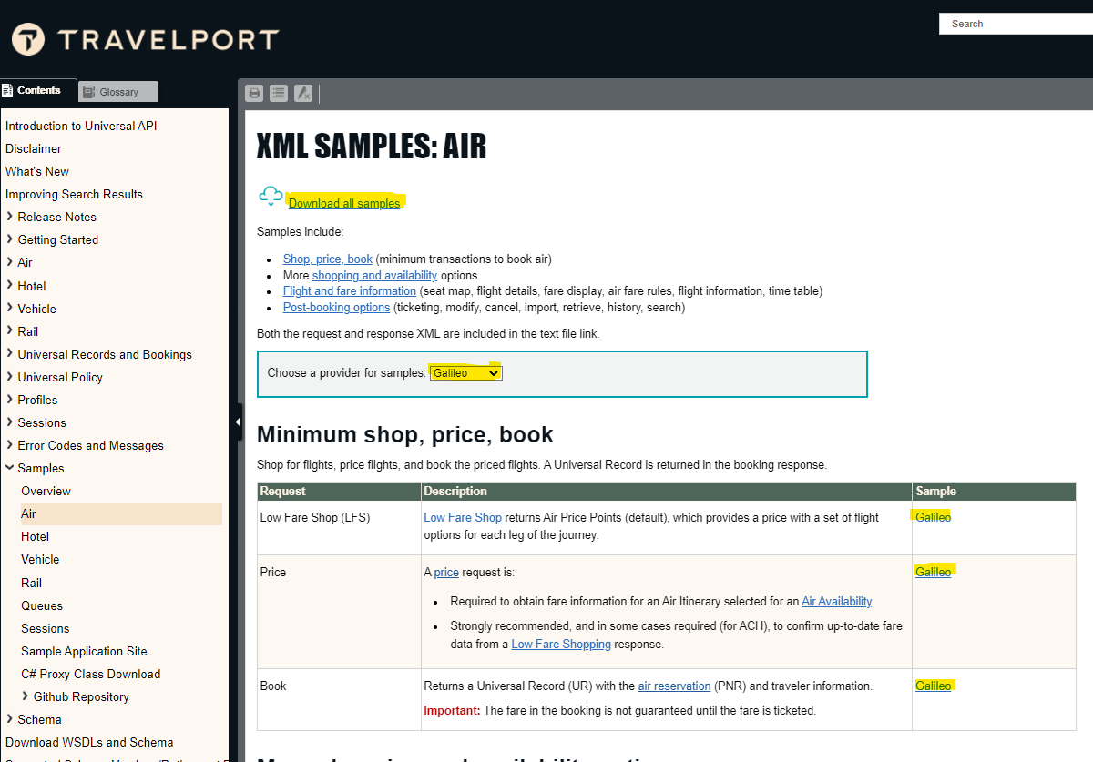 WSDL 및 Schema / Sample – Galileo uAPI 메뉴얼